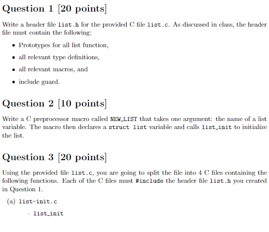 Solved Write a header file list.h for the provided C file | Chegg.com