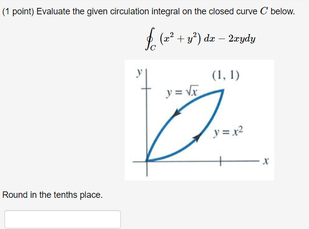 Solved (1 point) Evaluate the given circulation integral on | Chegg.com