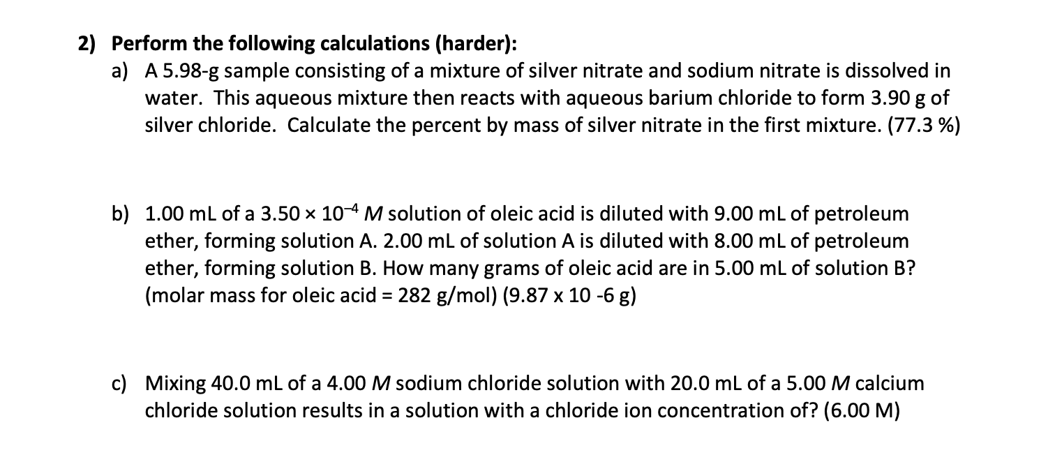 Solved 2) Perform the following calculations (harder): a) A | Chegg.com