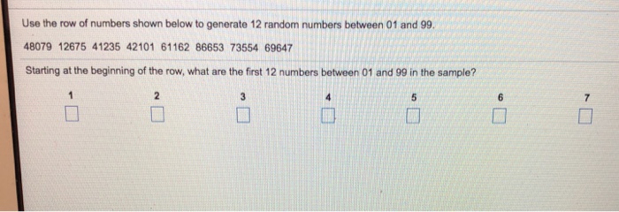 Solved Use the row of numbers shown below to generate 12 | Chegg.com