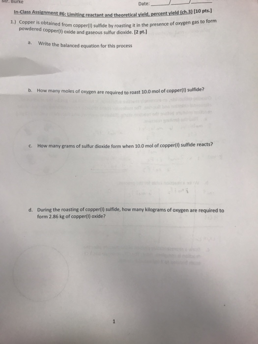 Solved MP. Burke Date: (10 pts.] Limiting reactant and | Chegg.com