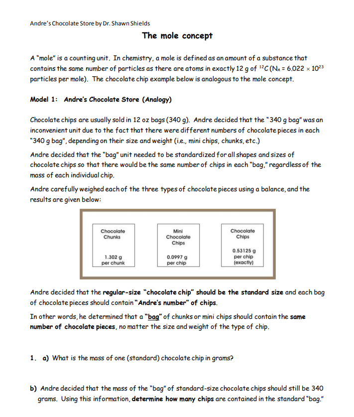 Solved Andre's Chocolate Store by Dr. Shawn Shields The mole | Chegg.com