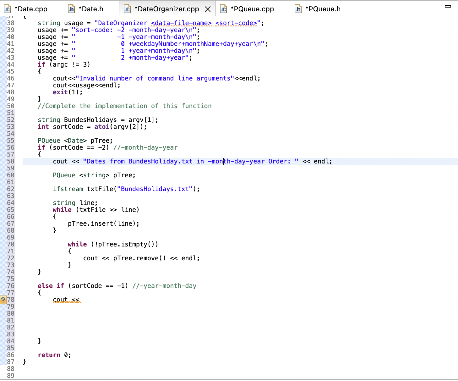 Solved I need help writing c++ code. I've been stuck for a | Chegg.com