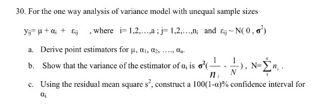 For the one way analysis of variance model with | Chegg.com