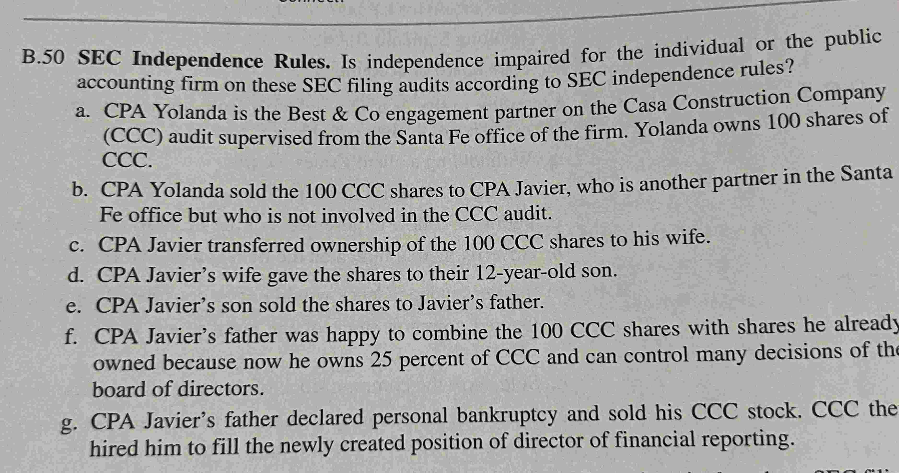Solved B.50 ﻿SEC Independence Rules. Is independence | Chegg.com
