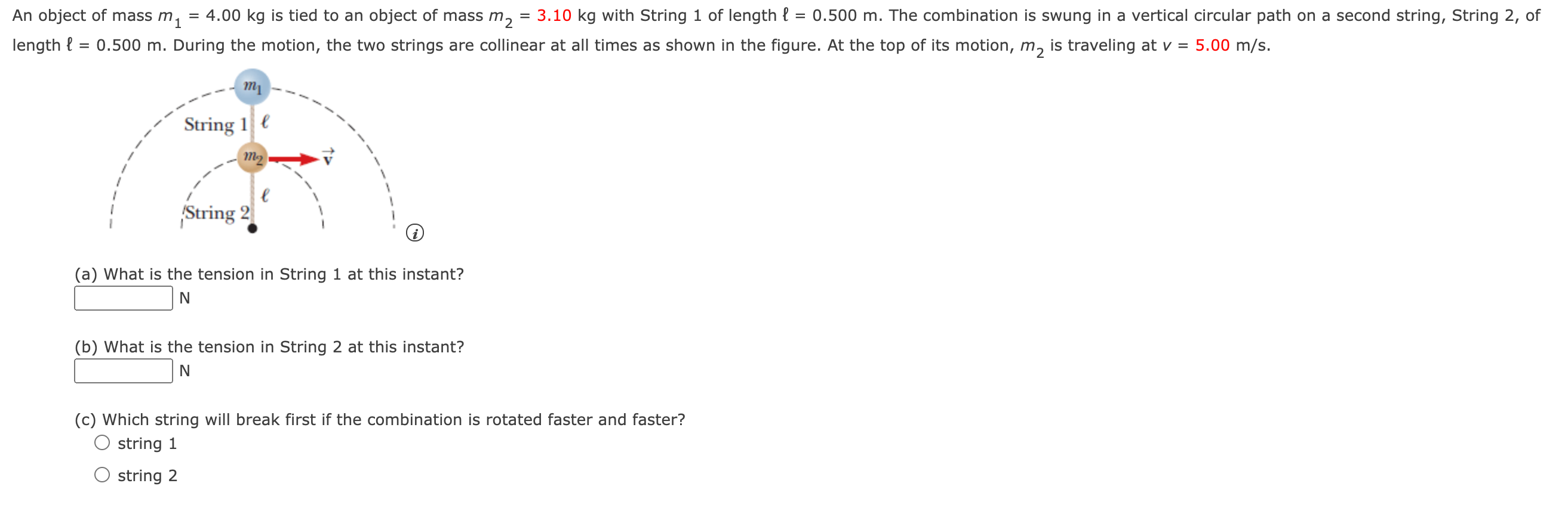 Solved mi An object of mass m = 4.00 kg is tied to an object | Chegg.com