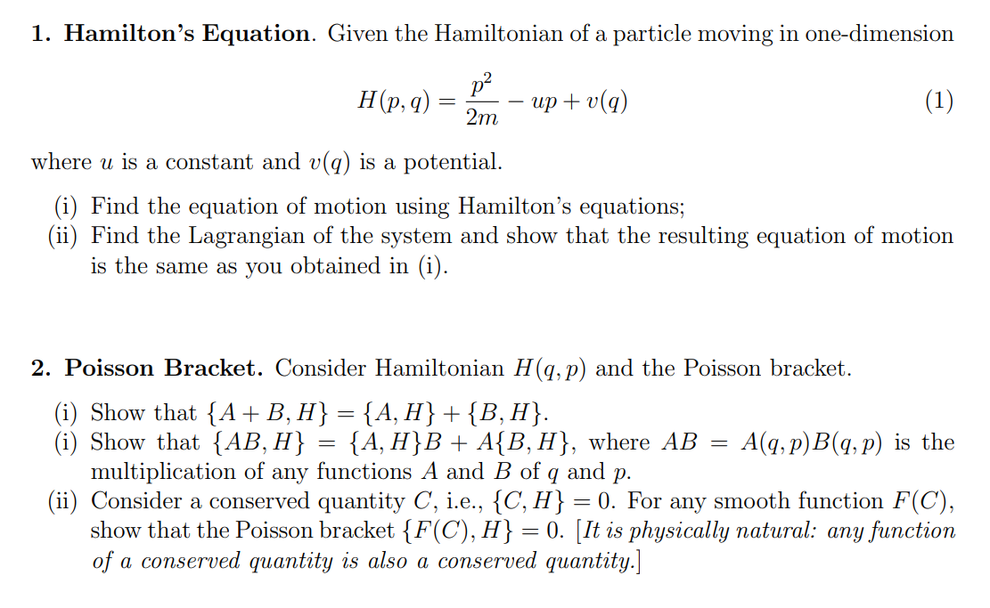 Poisson Bracket. Consider Hamiltonian H(q,p) ﻿and the | Chegg.com