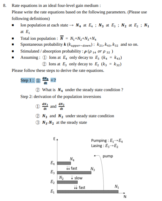 8. Rate equations in an ideal four-level gain medium | Chegg.com