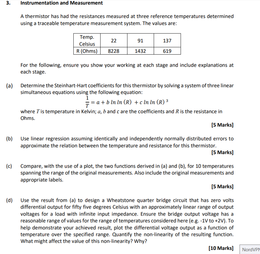 Solved 3. Instrumentation and Measurement A thermistor has | Chegg.com