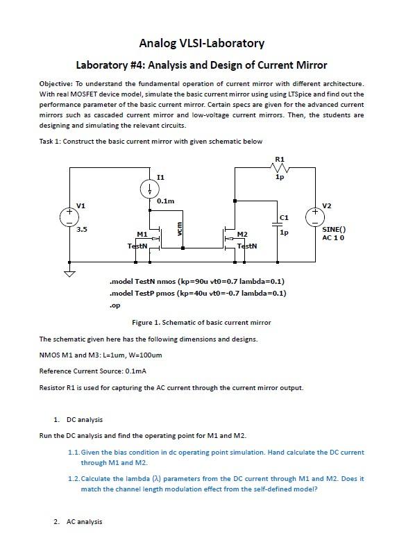 Solved Analog VLSI-Laboratory Laboratory #4: Analysis and | Chegg.com