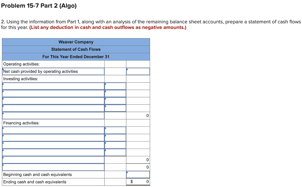 Solved Problem 15-7 (Algo) Prepare a Statement of Cash Flows | Chegg.com