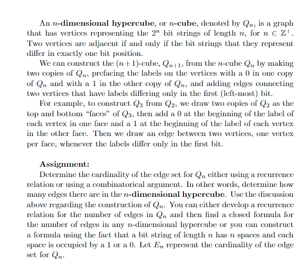 Solved An 11-dimensional hypercube, or n-cube, denoted by | Chegg.com