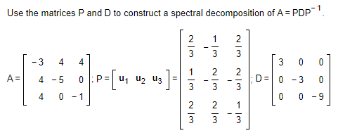 Solved Use the matrices P and D to construct a spectral | Chegg.com