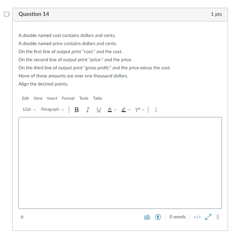 Solved A double named cost contains dollars and cents. A | Chegg.com