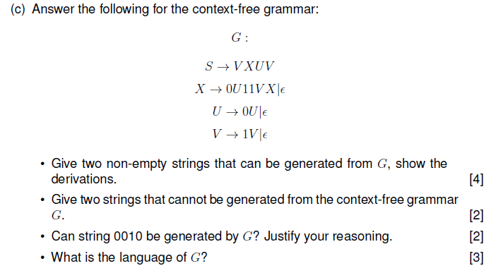Solved (c) Answer the following for the context-free | Chegg.com