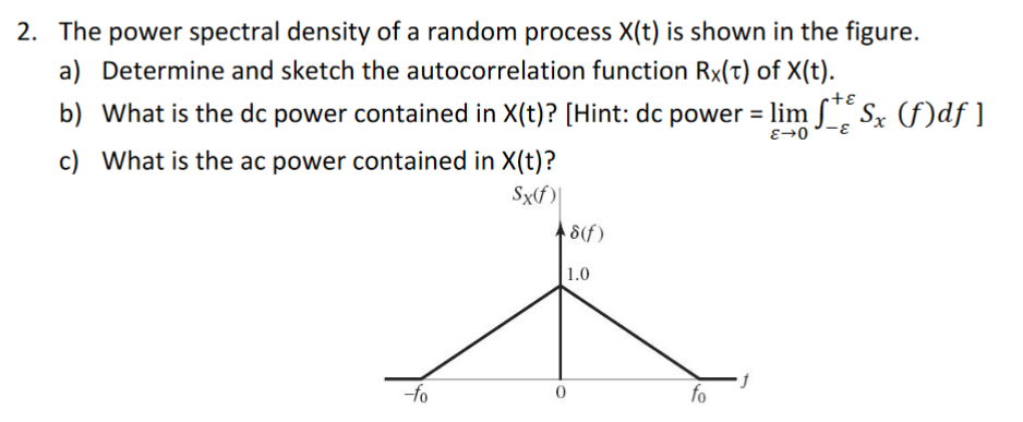 Solved 2. The power spectral density of a random process | Chegg.com
