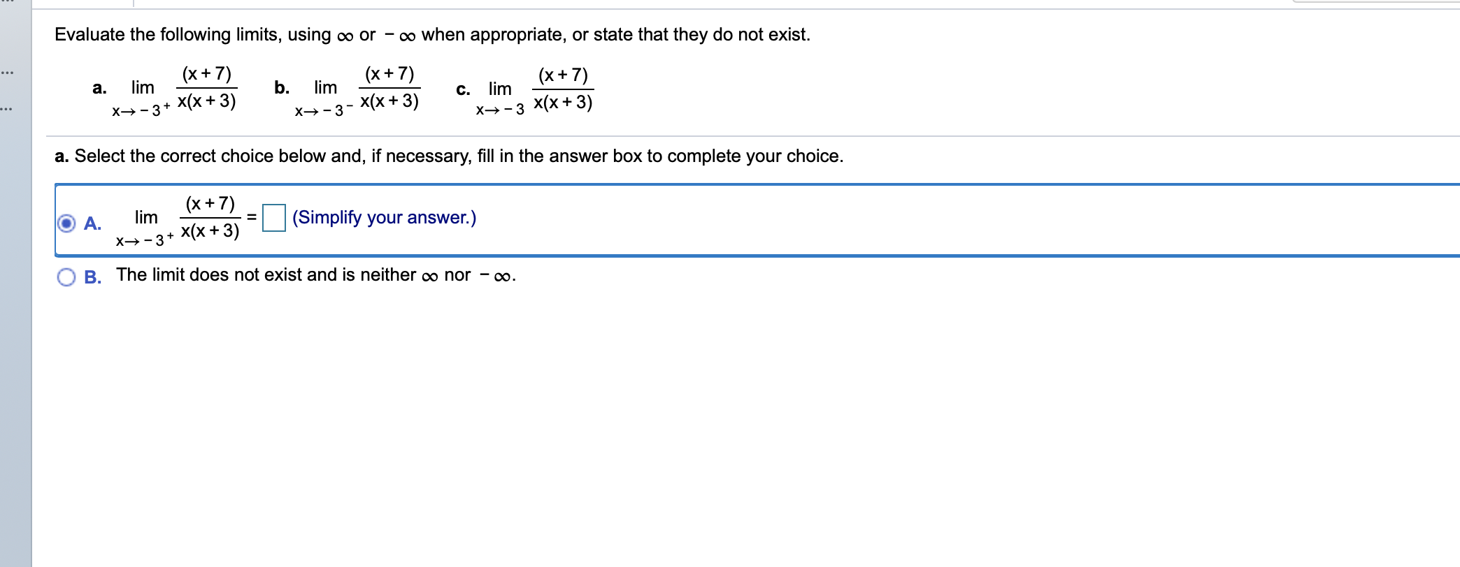 Solved Evaluate the following limits, using oo or - o when | Chegg.com