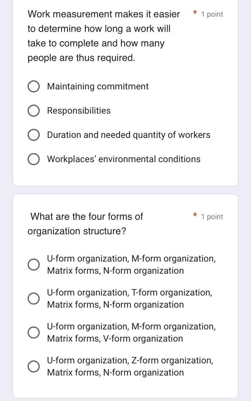 Solved Work measurement makes it easier * 1 point to | Chegg.com