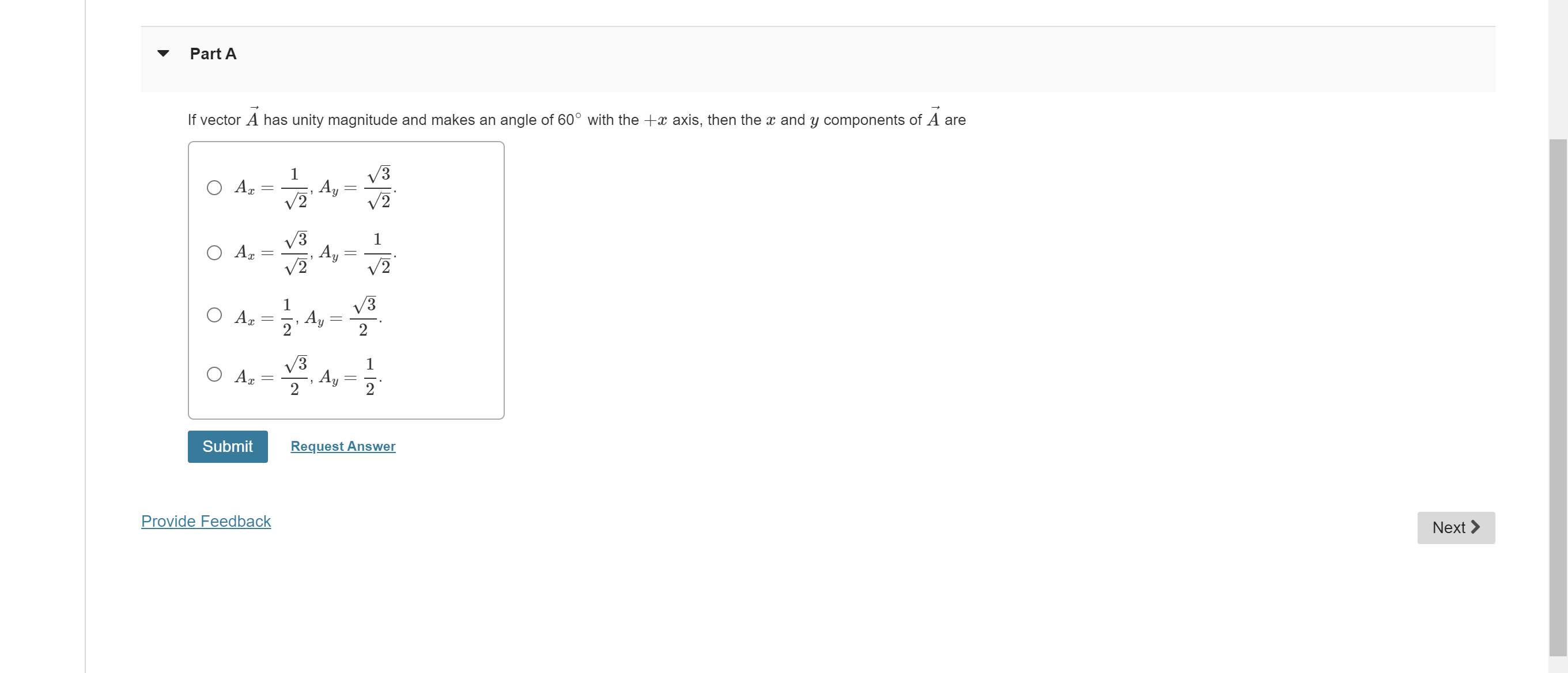 If vector A has unity magnitude and makes an angle of | Chegg.com
