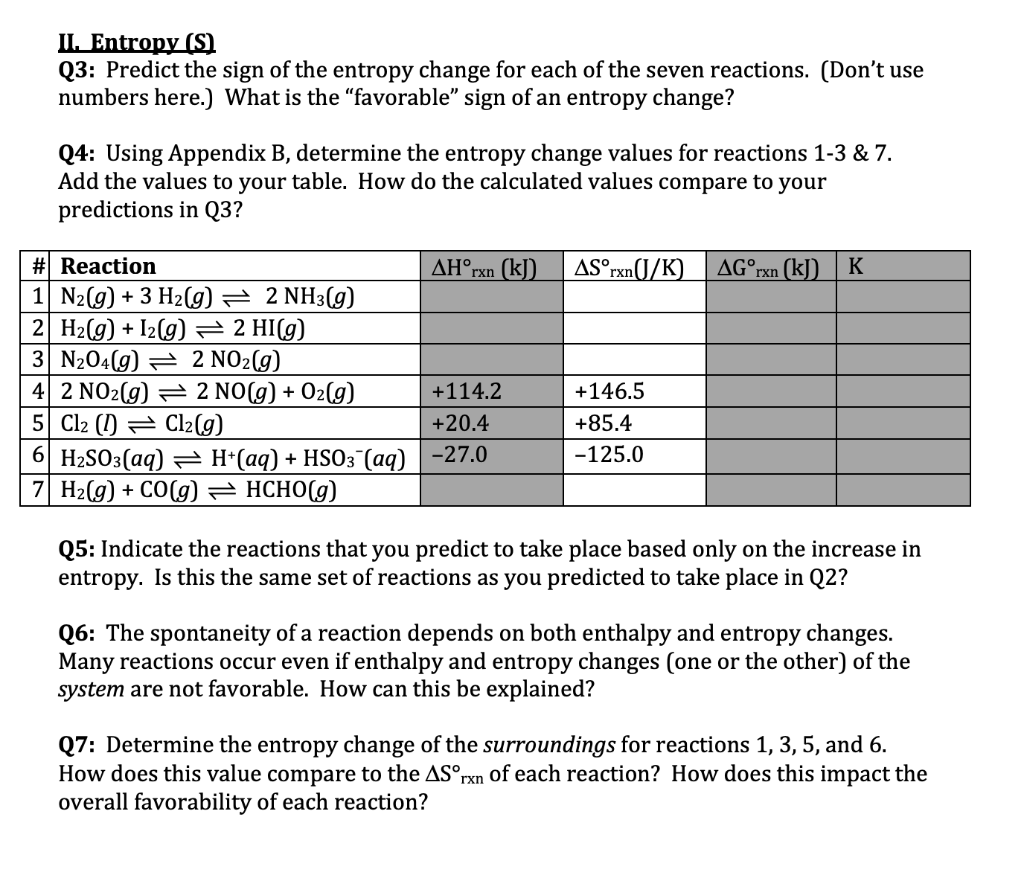 Solved Q3: Predict the sign of the entropy change for each | Chegg.com