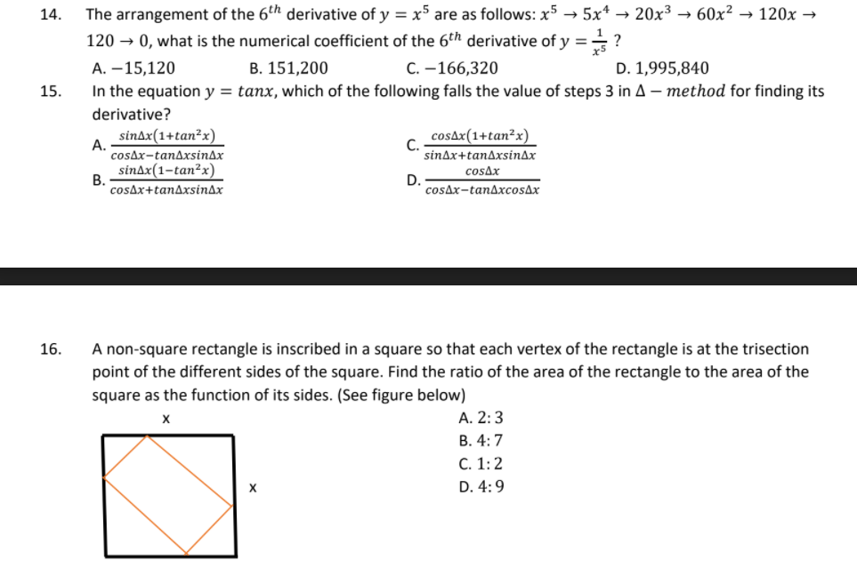 Solved 14. 15. The arrangement of the 6th derivative of y = | Chegg.com