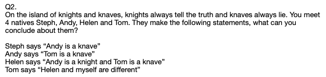 Solved On the island of knights and knaves, knights always | Chegg.com