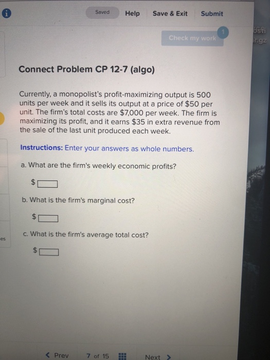 Solved Saved Help Save & Exit Submit Check my work Connect | Chegg.com