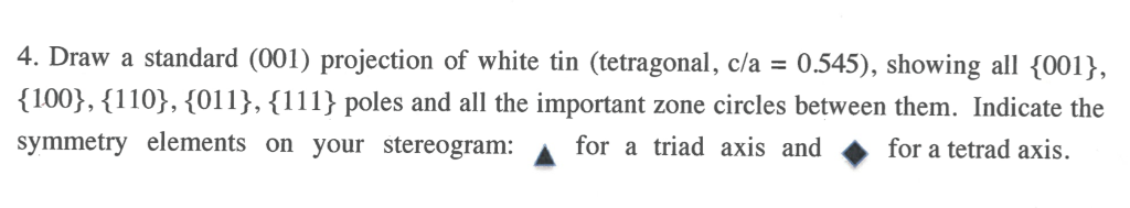 Solved 4. Draw a standard (001) projection of white tin | Chegg.com