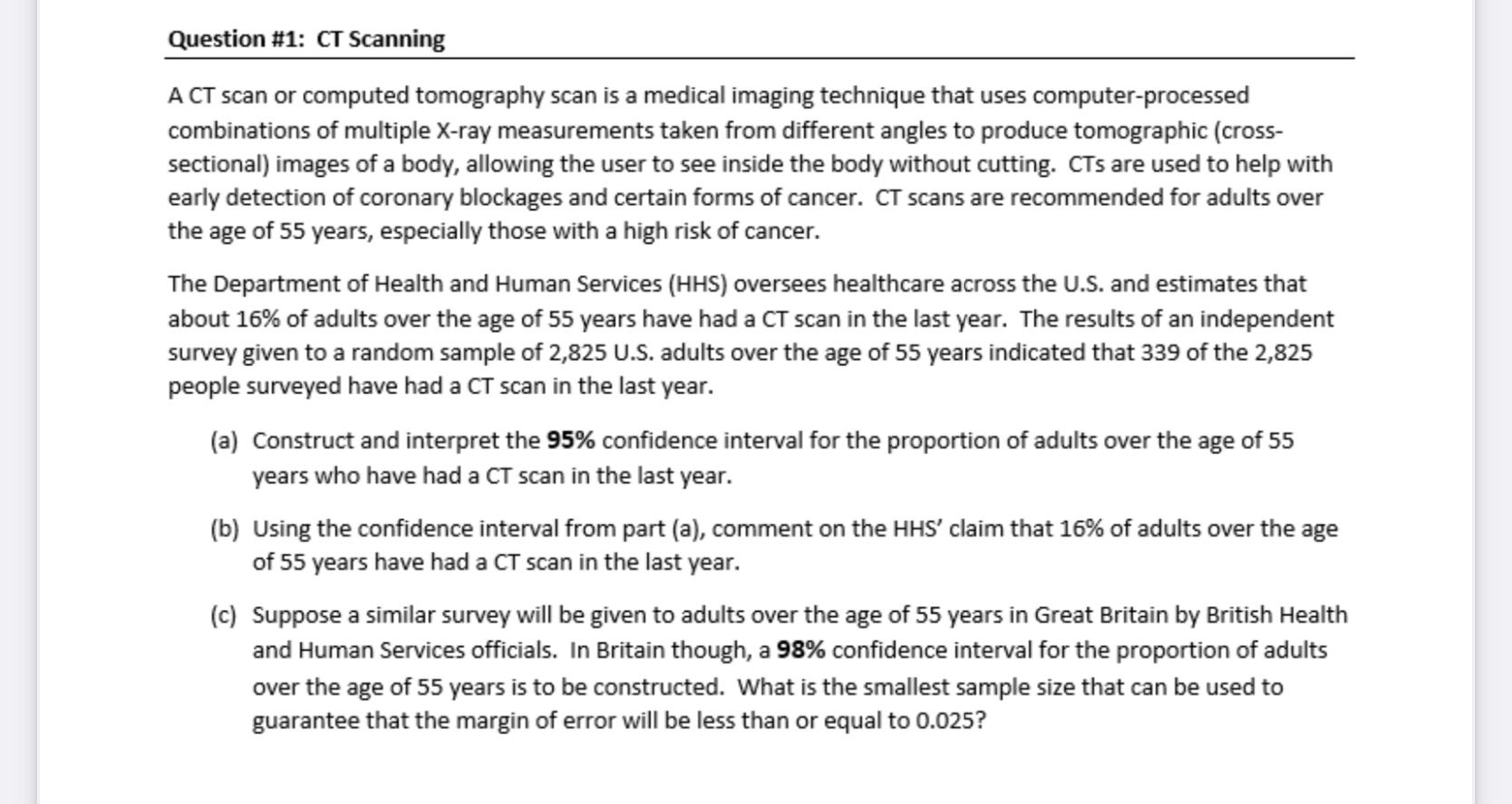 Solved Question #1: CT Scanning A CT scan or computed | Chegg.com