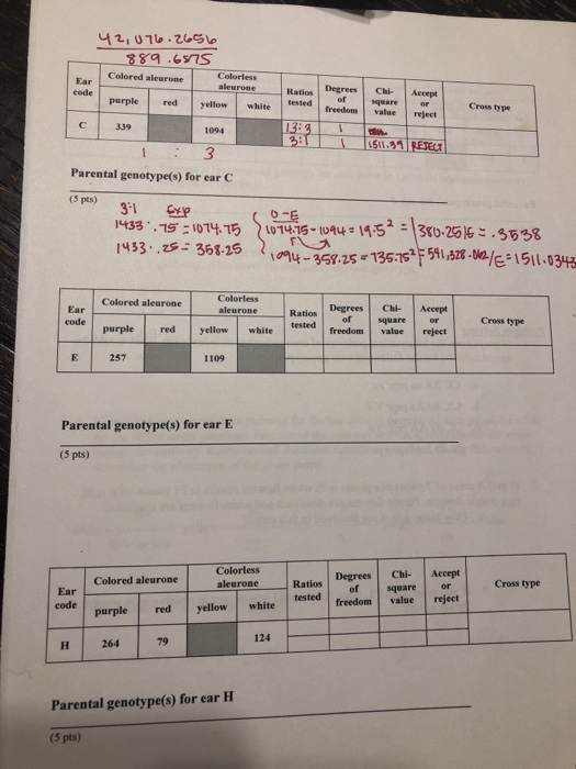 Colored aleurone Colorless aleurone Ratios Degrees | Chegg.com