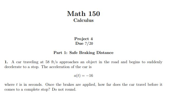 Solved Math 150 Calculus Project 4 Due 7/20 Part 1: Safe | Chegg.com