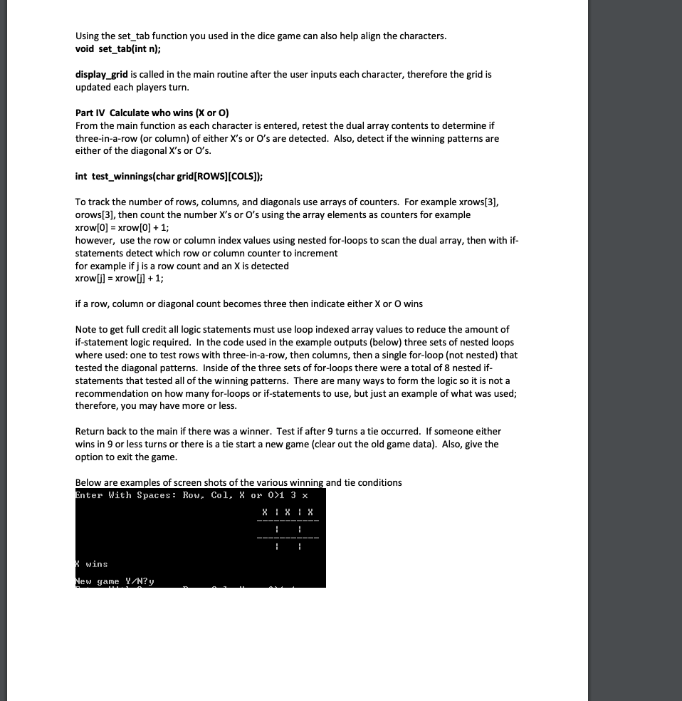 Solved = 2. Col-1 already taken CIS217 Exercise 4.2 Tic Tac | Chegg.com