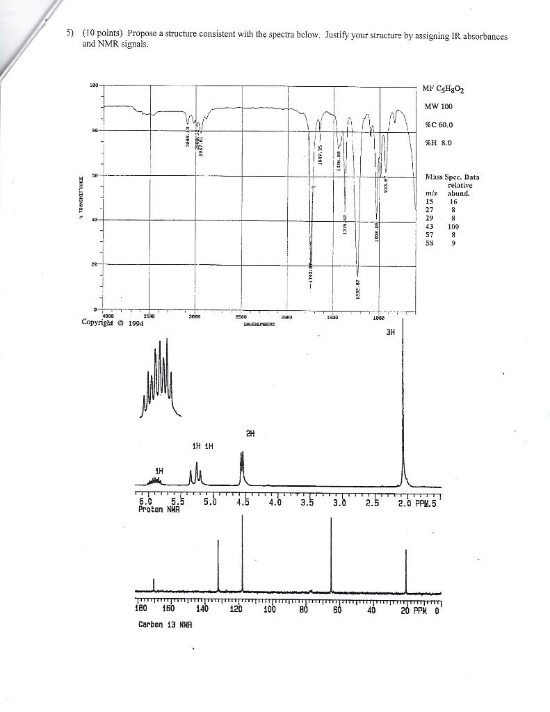 Solved 4) (10 points) Propose a structure consistent with | Chegg.com