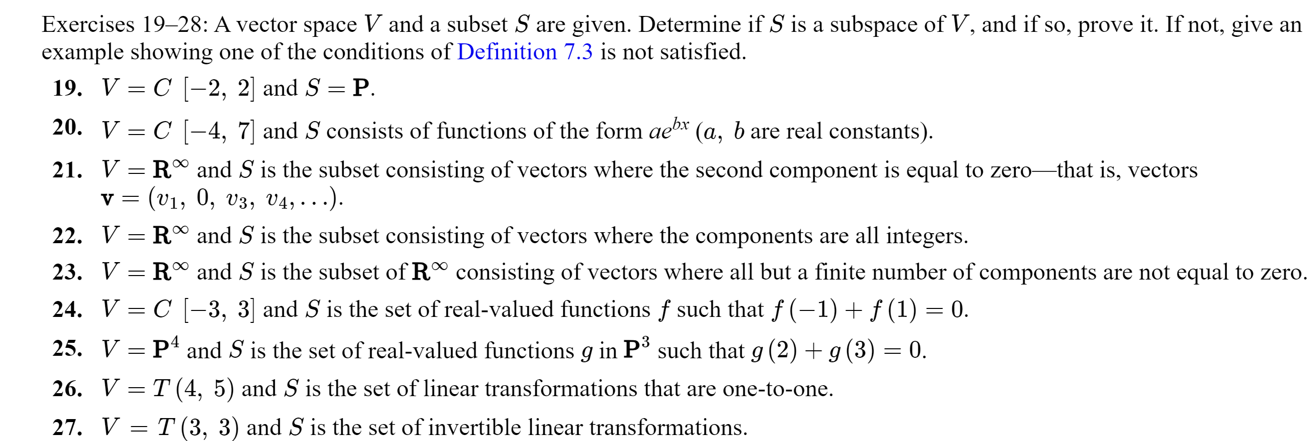 Solved Exercises 19-28: A vector space V and a subset S are | Chegg.com