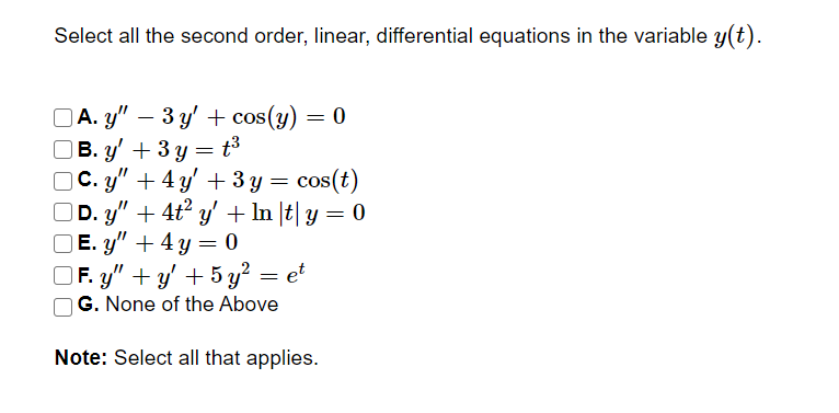 Solved Select all the second order, linear, differential | Chegg.com