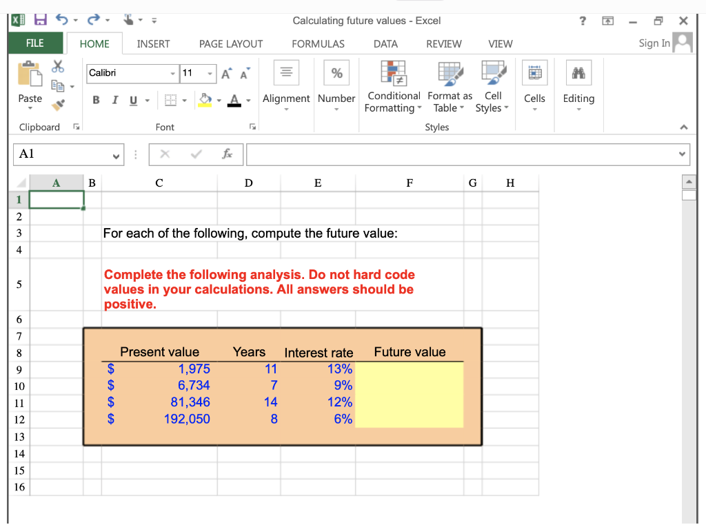 Solved X H5.. Calculating future values - Excel ? Х FILE | Chegg.com