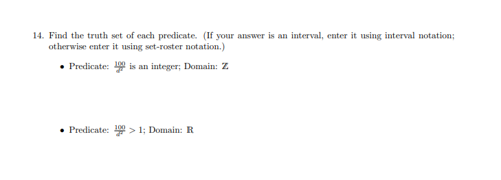 Solved 14. Find the truth set of each predicate. (If your | Chegg.com