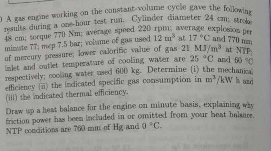 Solved A gas engine working on the constant-volume cycle | Chegg.com