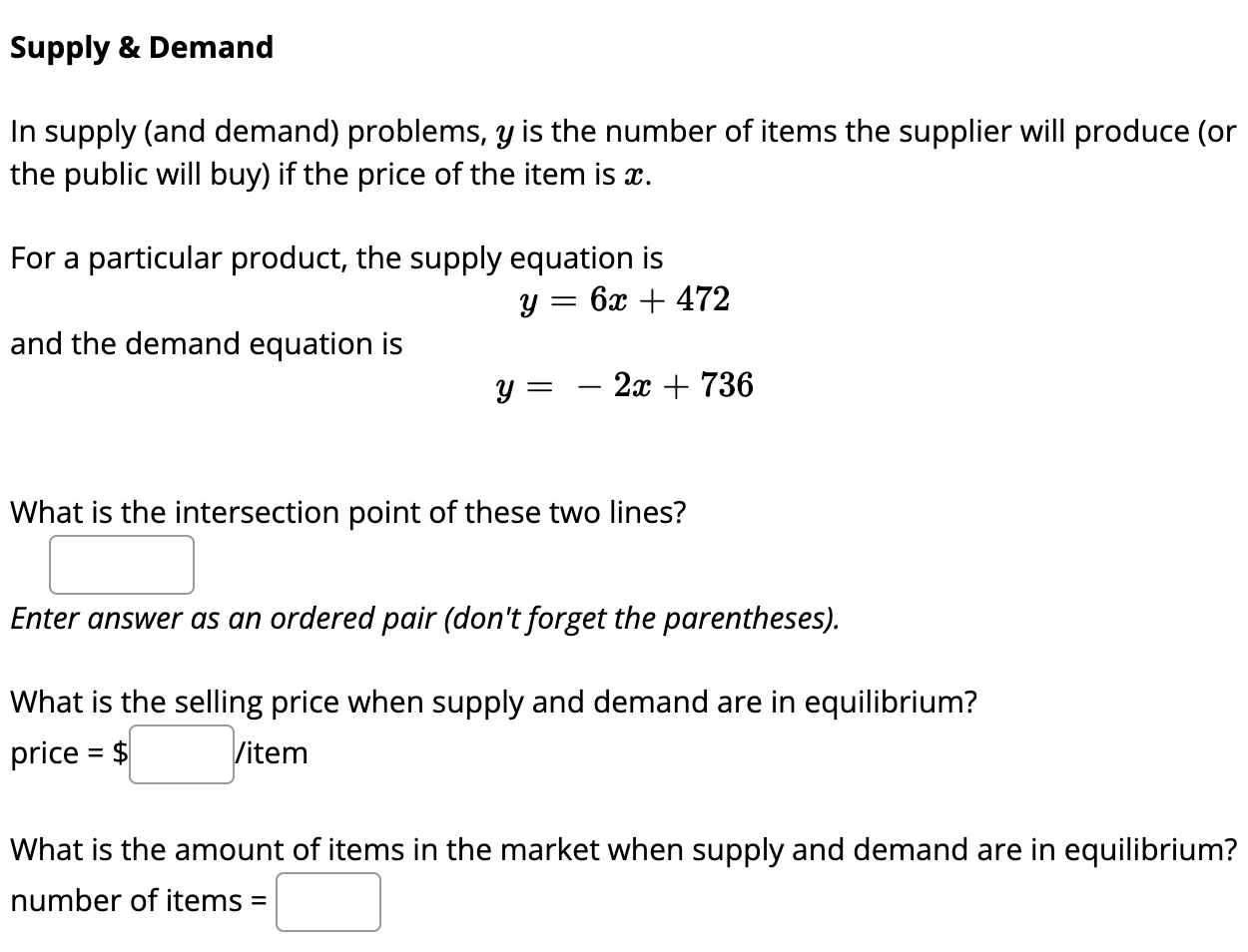 Solved In supply (and demand) problems, y is the number of | Chegg.com