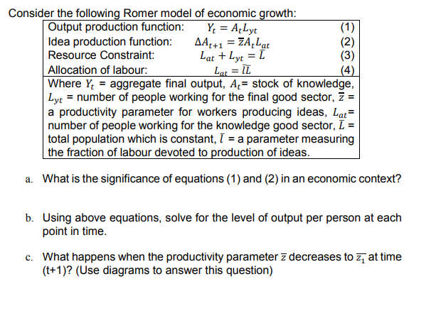 Consider the following Romer model of economic | Chegg.com