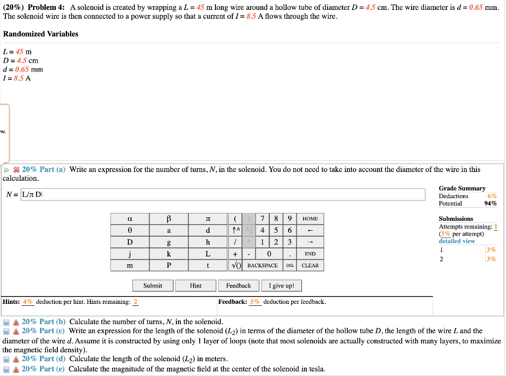 Solved (20\%) Problem 4: A solenoid is created by wrapping a | Chegg.com