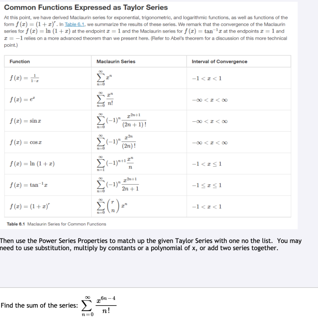 Solved Common Functions Expressed as Taylor Series At this | Chegg.com