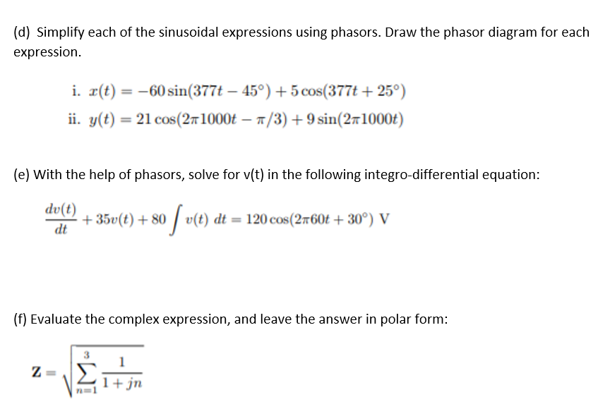 Solved (d) Simplify each of the sinusoidal expressions using | Chegg.com