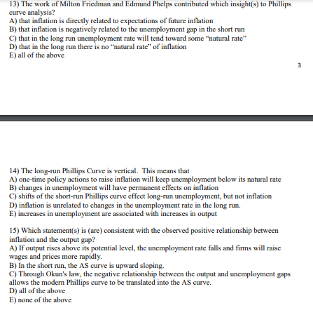 Solved 13) The work of Milton Friedman and Edmund Phelps | Chegg.com