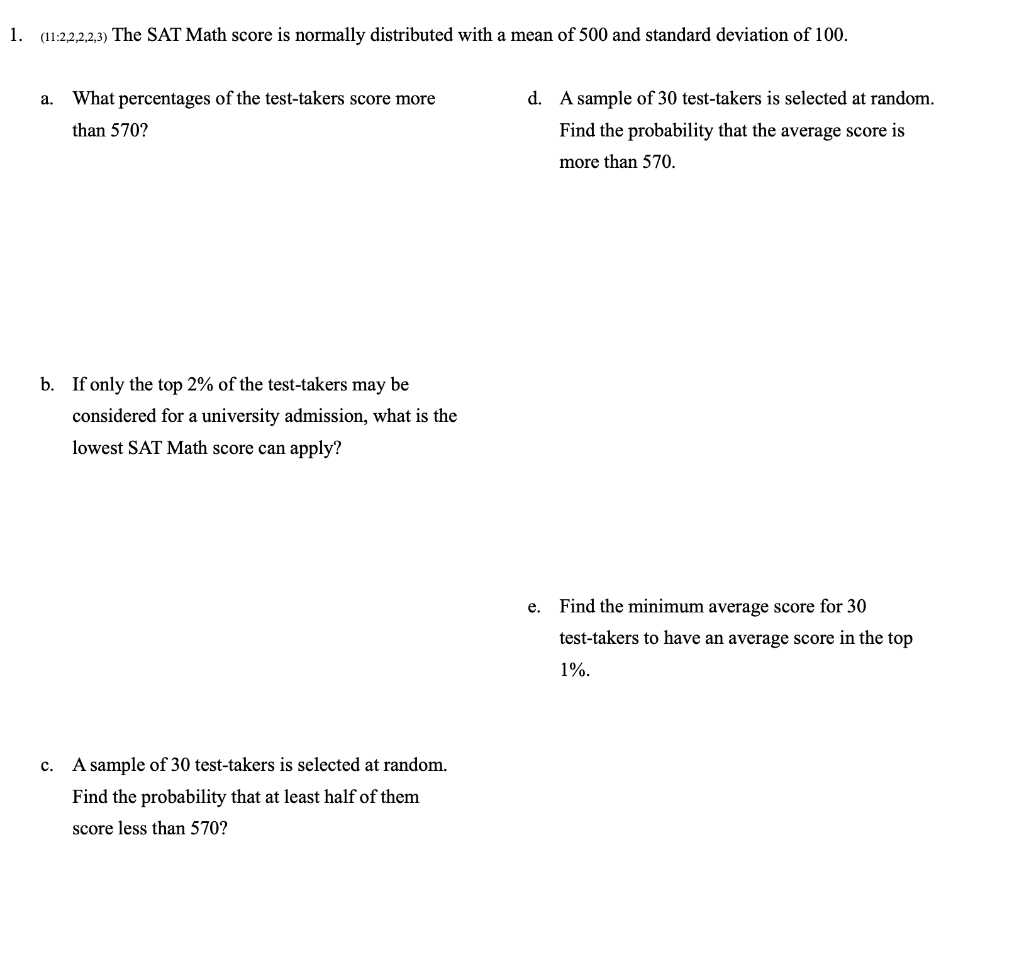 Solved 1. (11:22,2,2,3) The SAT Math score is normally | Chegg.com