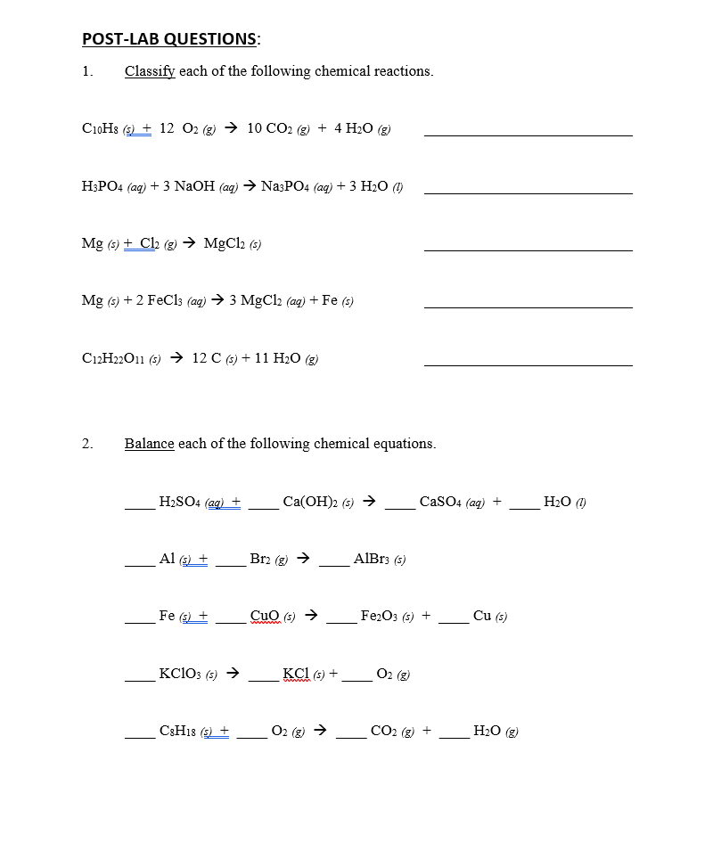 Solved POST-LAB QUESTIONS: 1. Classify each of the following | Chegg.com