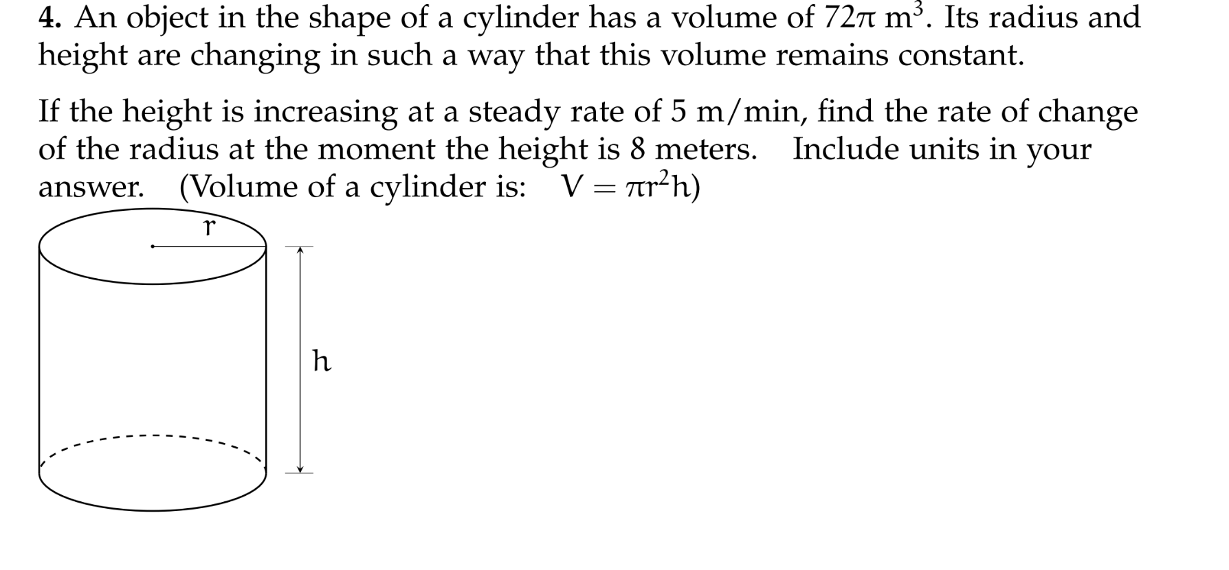 Solved 4. An object in the shape of a cylinder has a volume | Chegg.com