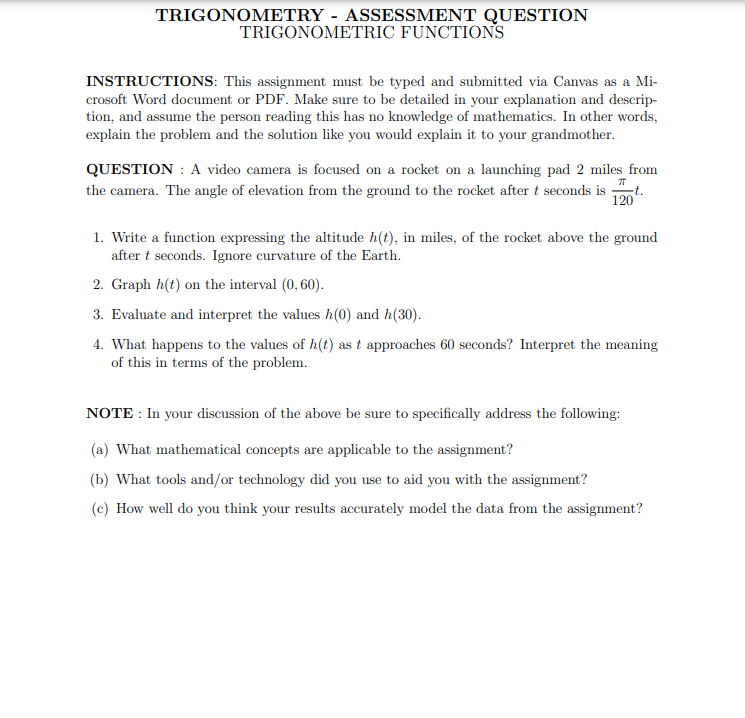 TRIGONOMETRIC FUNCTIONS INSTRUCTIONS: This assignment | Chegg.com