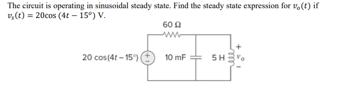 The circuit is operating in sinusoidal steady state. | Chegg.com