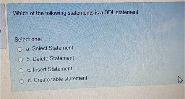 Solved Which of the following statements is a DDL statement | Chegg.com